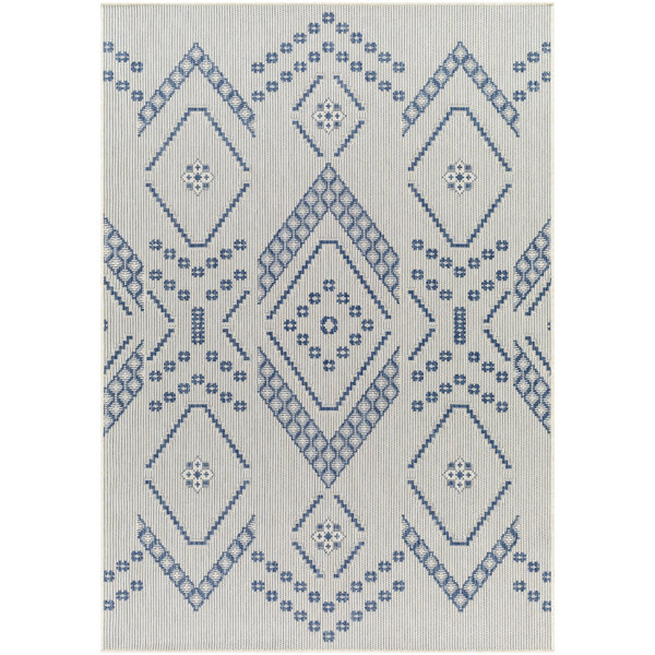 Dakota Fields Tapis géométrique rectangulaire bleu / beige en polypropylène tissé à la machine ...
